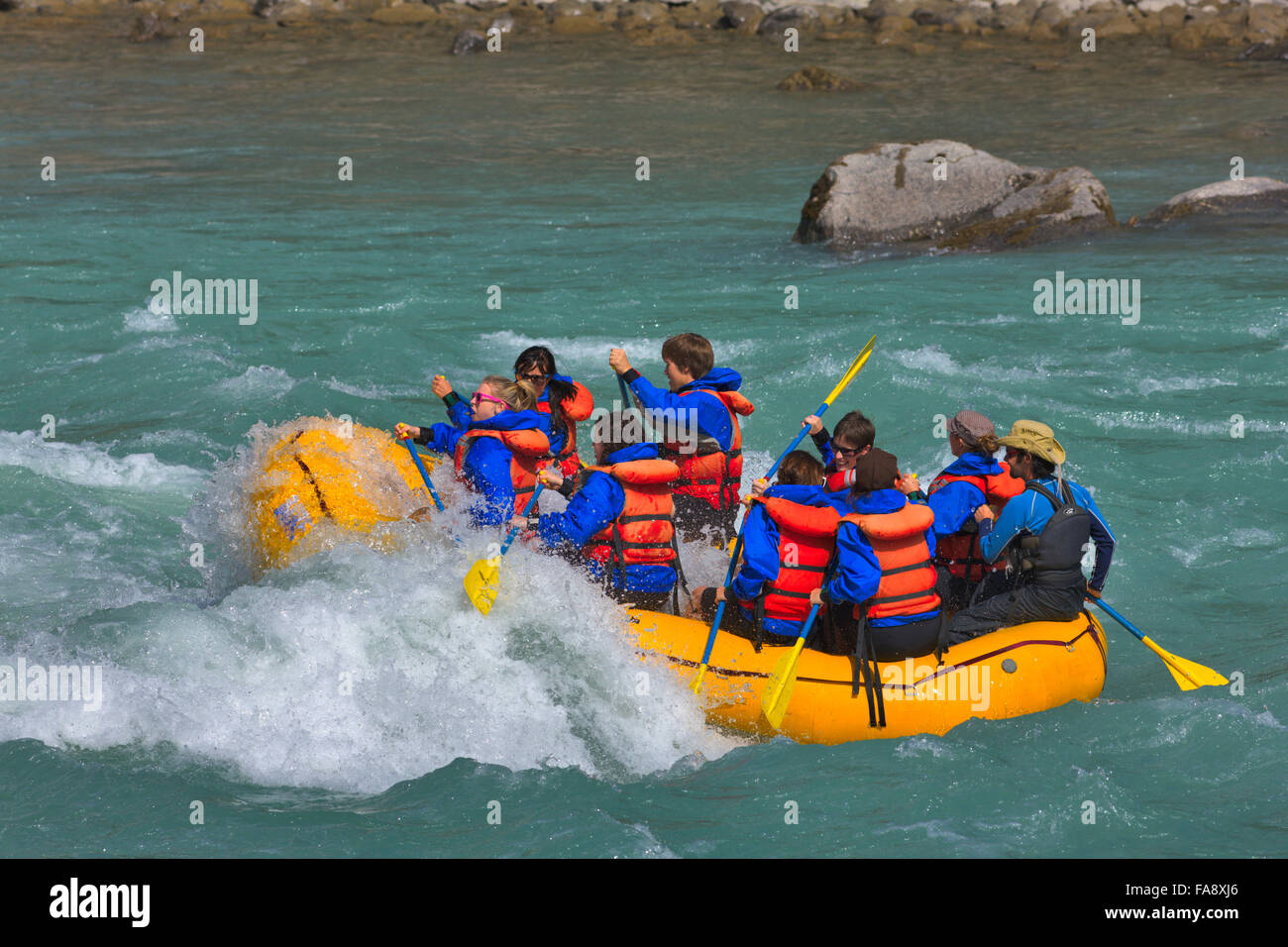 River rafting on Athabasca River in Jasper National Park, Canada Stock ...