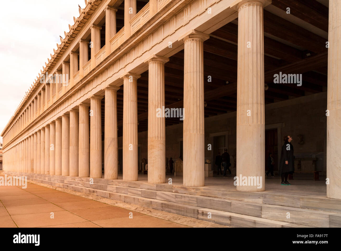 The reconstructed Stoa of Attalos, a covered walkway in the Agora of ...