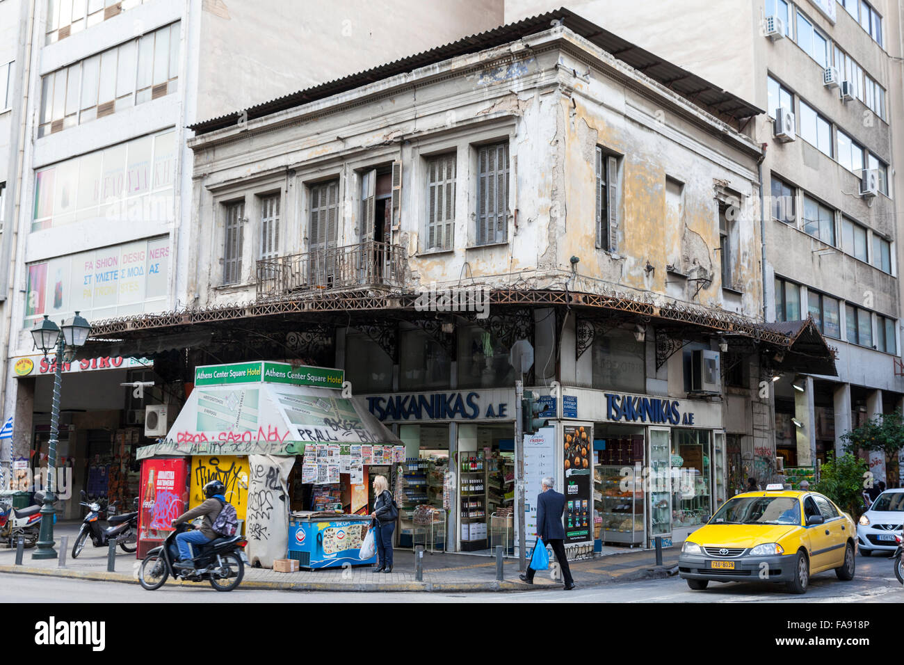 Neglected building in the in the Exarcheia area of Athens, Greece Stock ...