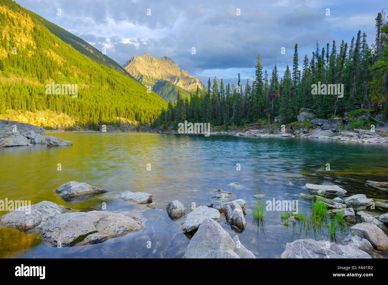 Horseshoe Lake, and Mount Kerkeslin at sunset, Jasper National Park ...