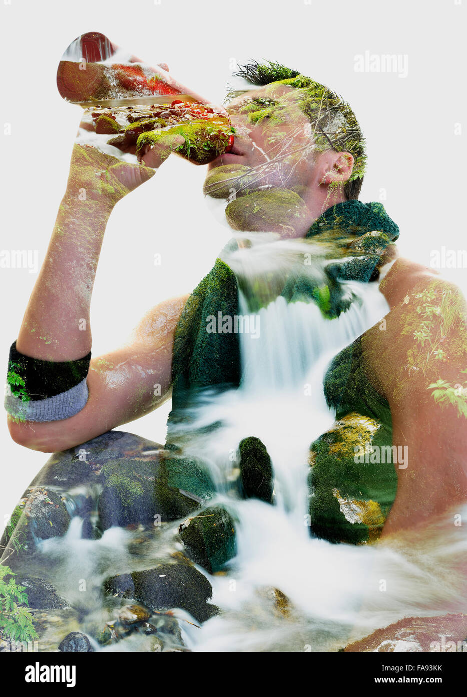 young adult man relax and drink water with sweat on body Stock Photo ...