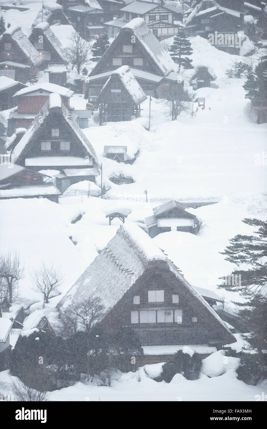 Shirakawa-go village under the snow, Gifu Prefecture, Japan Stock Photo ...