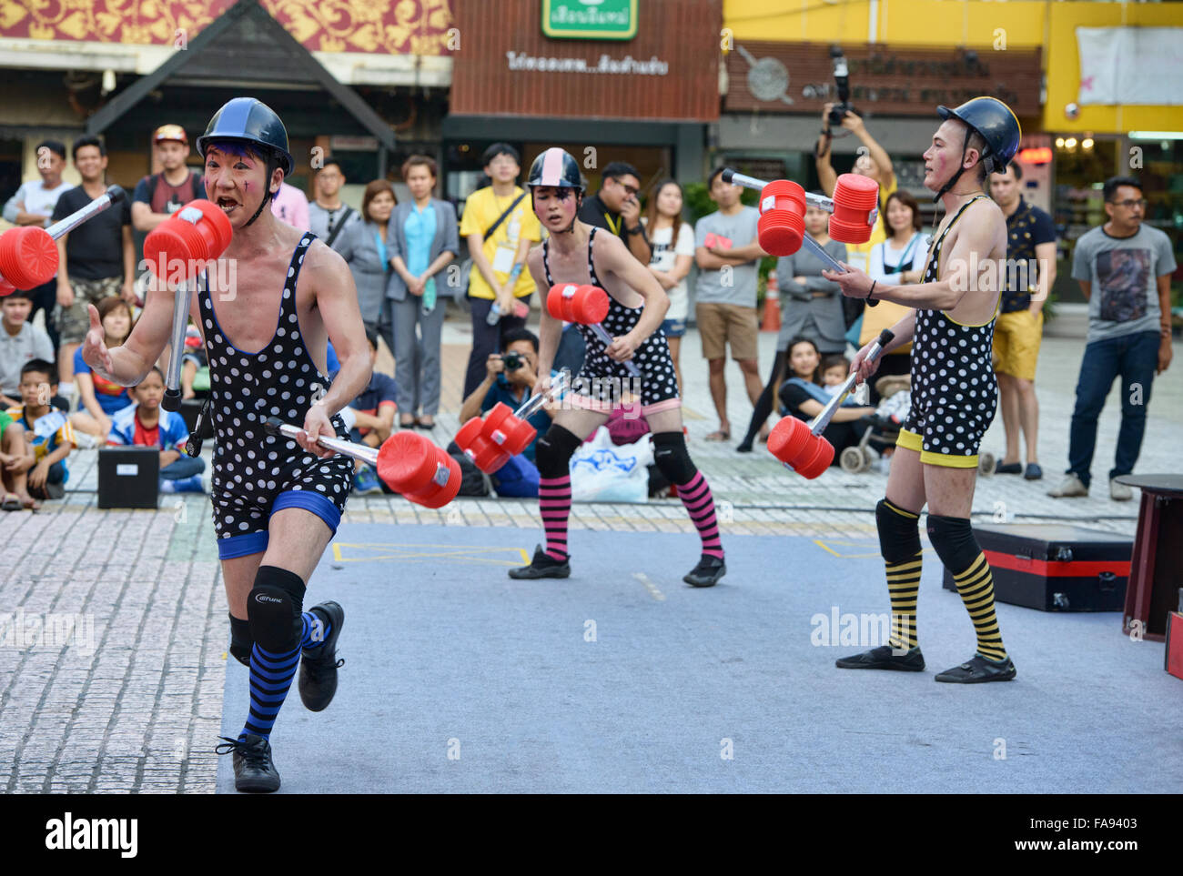 Comic jugglers at a street festival in Bangkok, Thailand Stock Photo ...