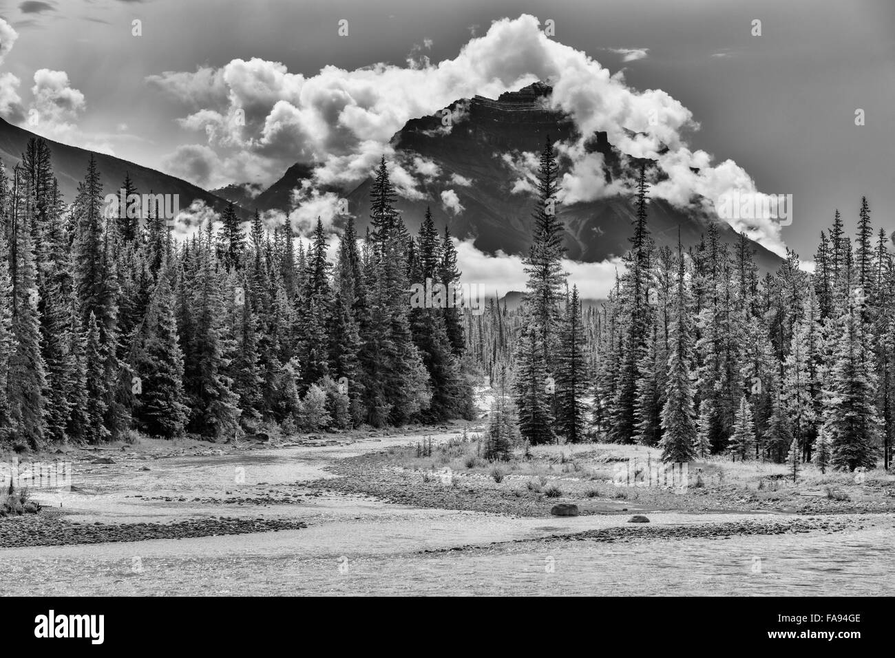 Mount Kerkeslin and Athabasca River in Jasper National Park, Canada ...