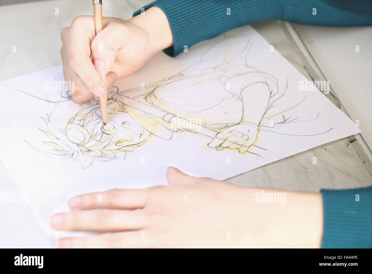 Japanese Manga artist working in the studio Stock Photo - Alamy