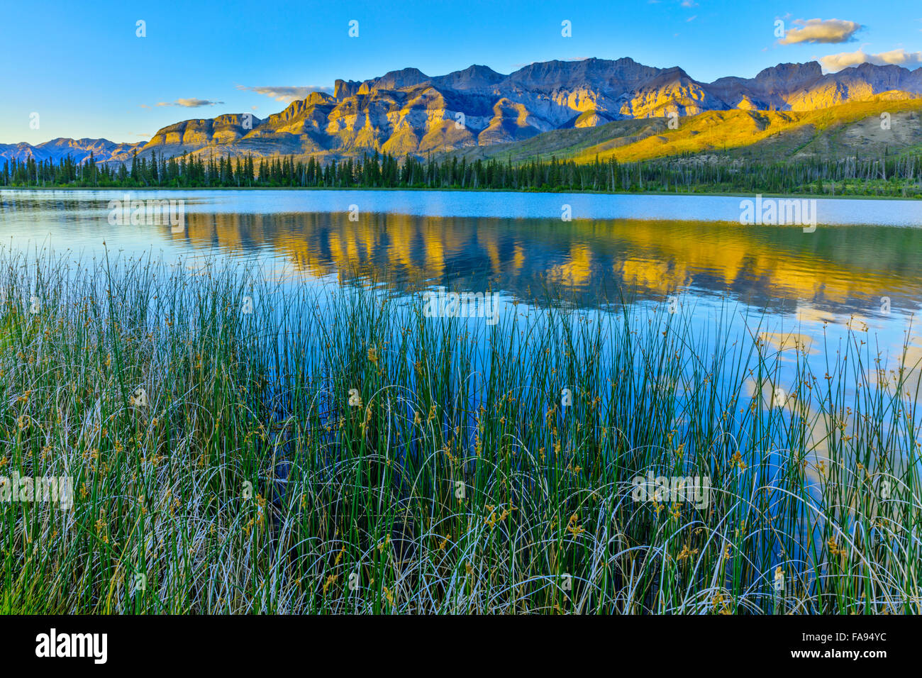 Sunset over Miette Range and Talbot Lake in Jasper National Park Stock ...