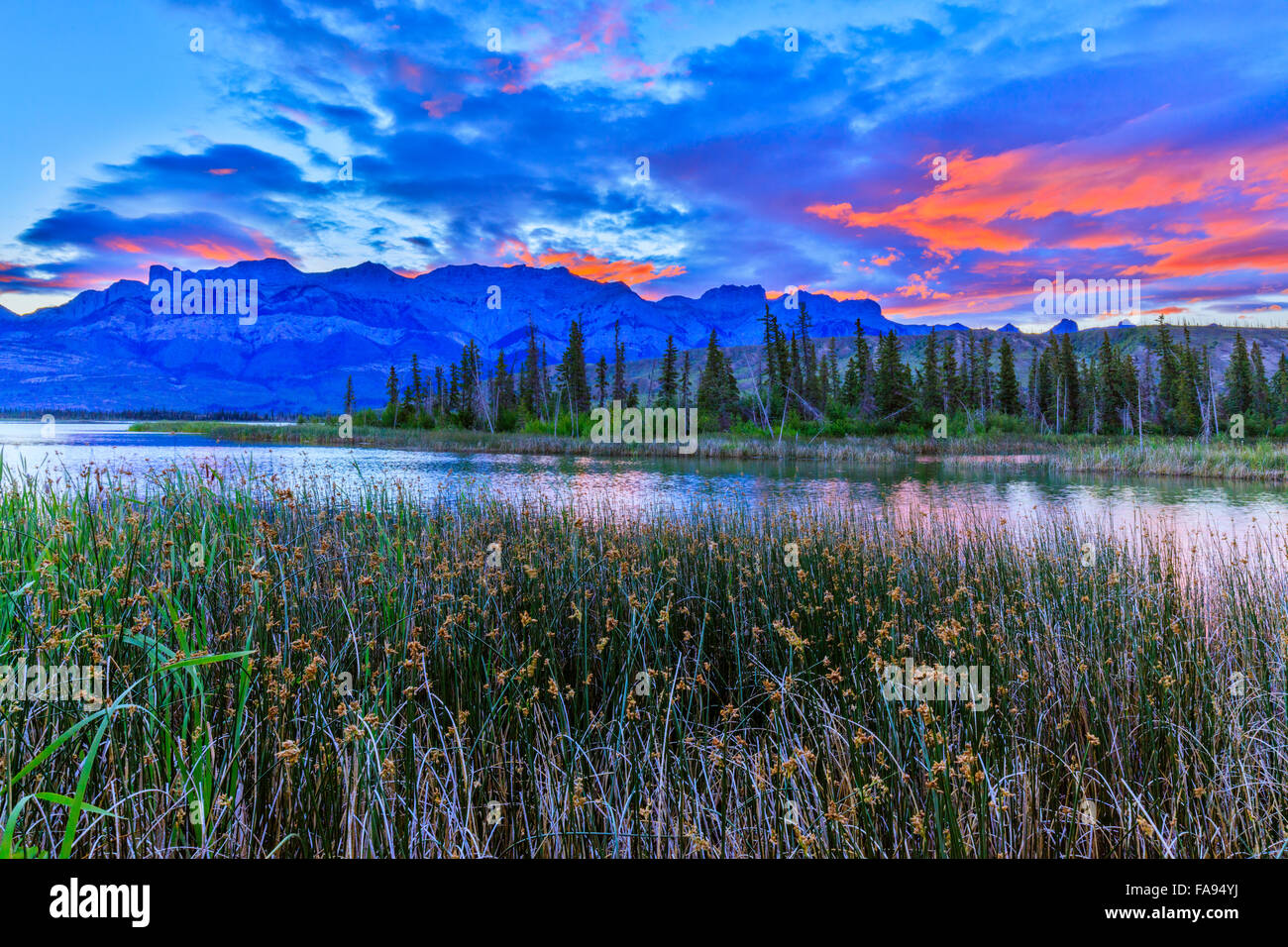 Sunrise over Miette Range and Talbot Lake in Jasper National Park Stock ...