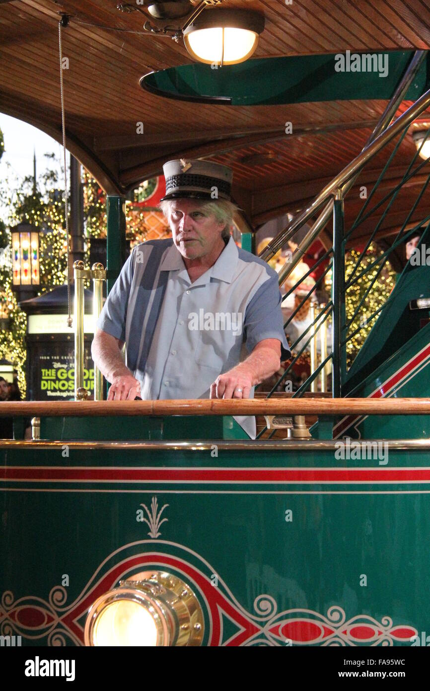 Gary Busey poses on a tram at The Grove with girlfriend Steffanie ...