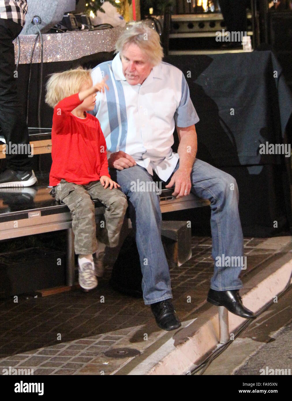 Gary Busey poses on a tram at The Grove with girlfriend Steffanie ...