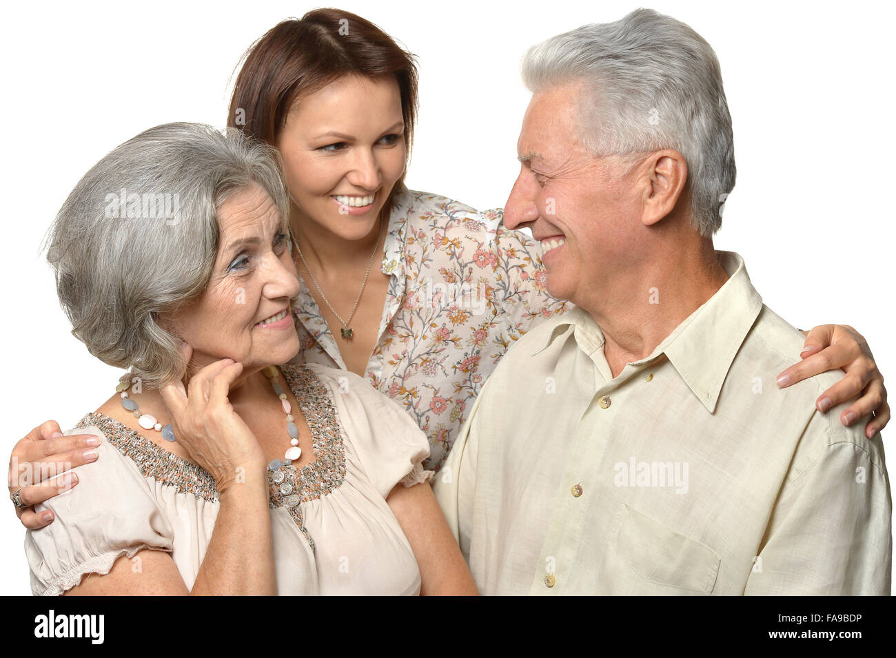 Adult daughter with senior parents Stock Photo - Alamy
