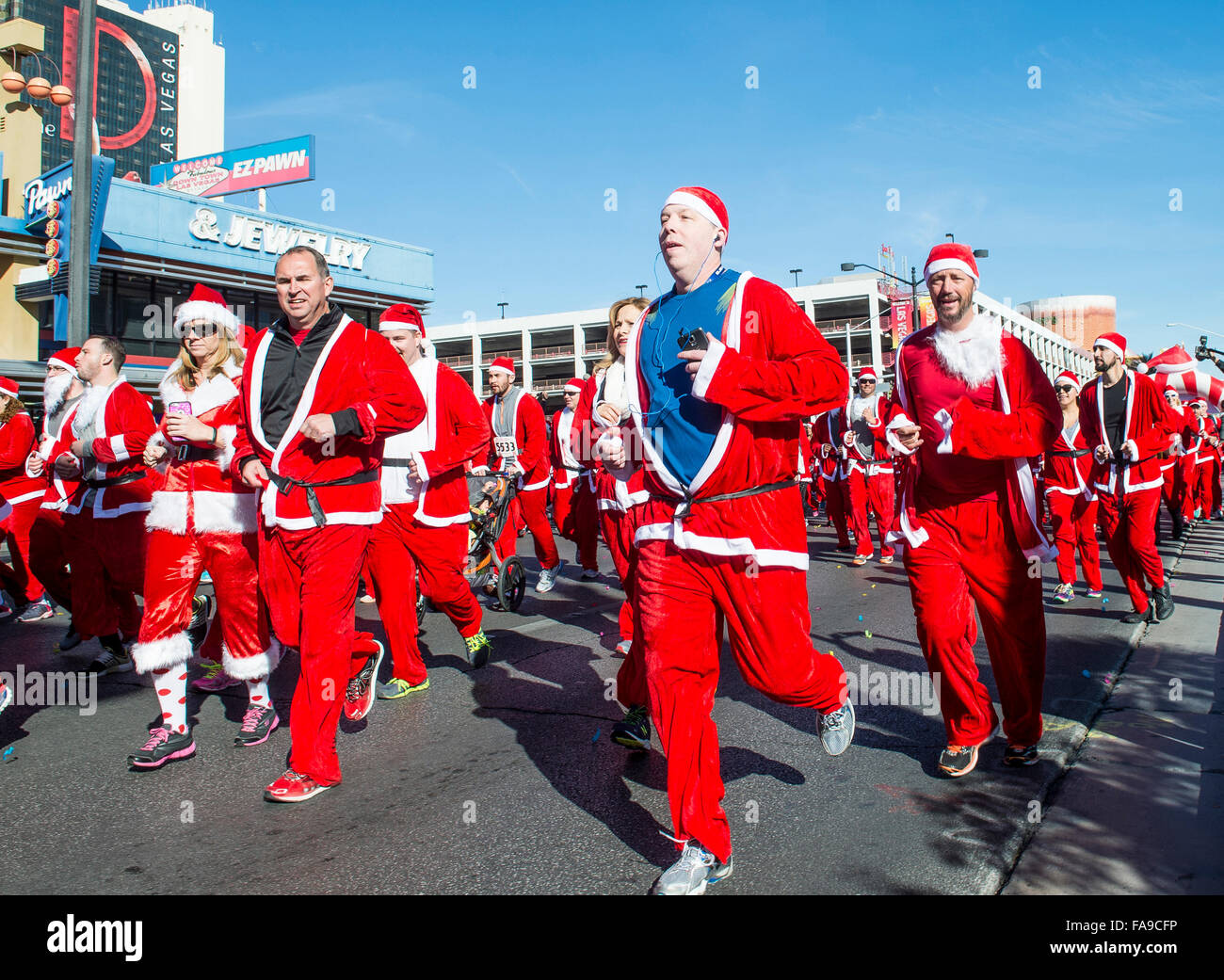 An Unidentified participants at the Las Vegas Great Santa Run Stock ...