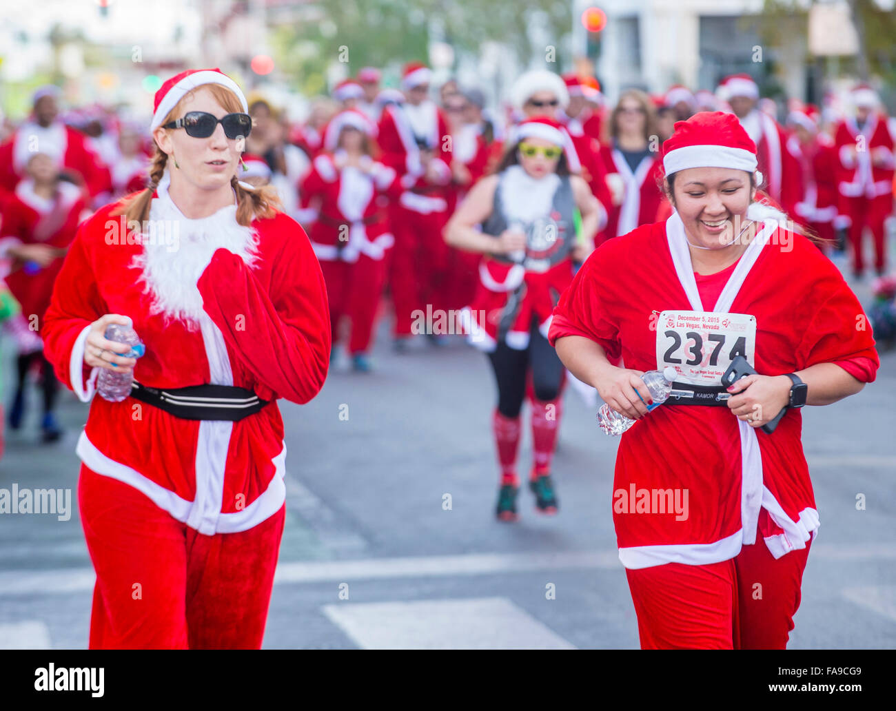 An Unidentified participants at the Las Vegas Great Santa Run Stock ...