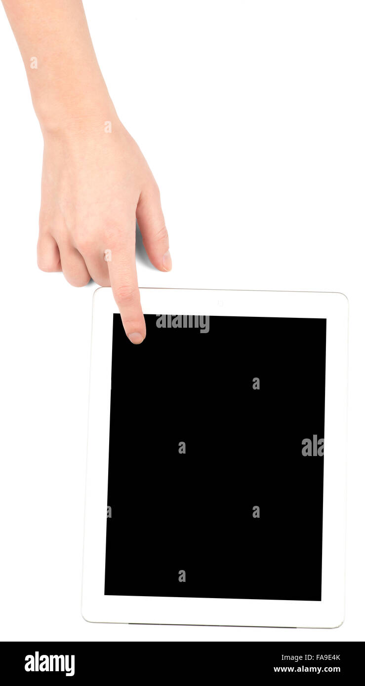 Female hand touching tablet Stock Photo - Alamy Female hand touching tablet Stock Photo - Alamy
