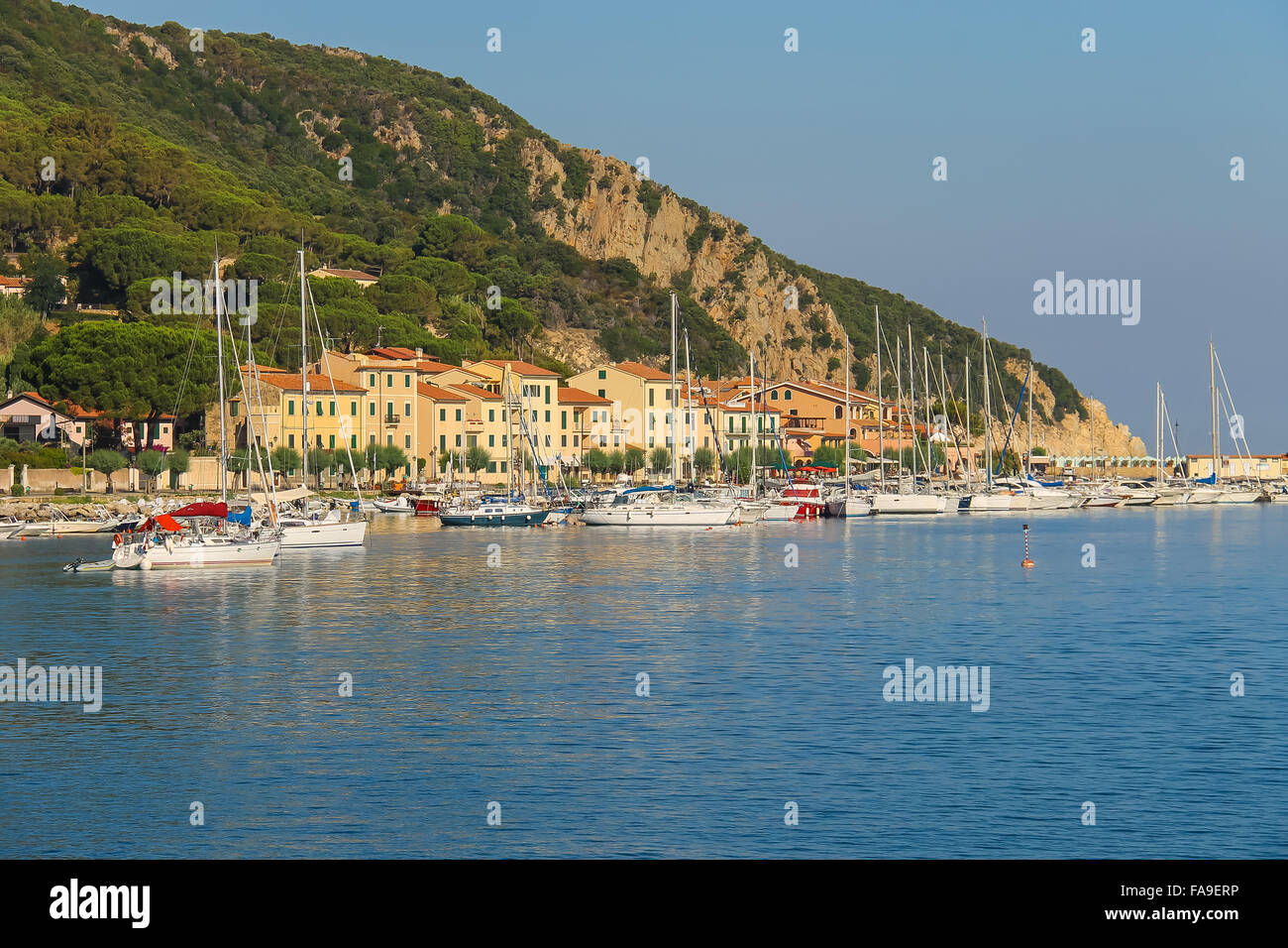 Boats anchored in the small port of Marciana, Elba Island, Italy Stock ...