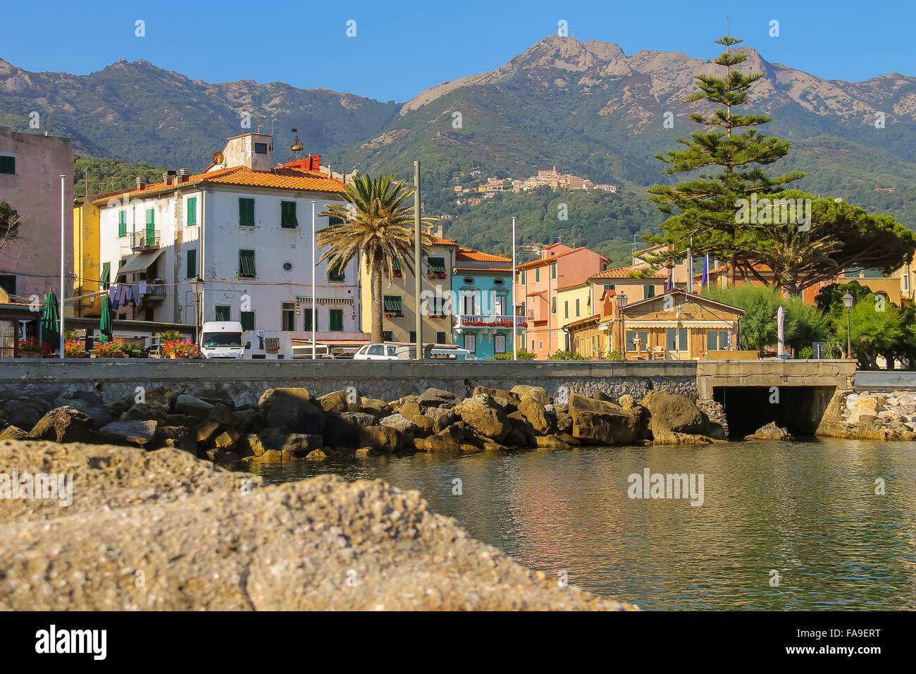 The coast of the Tyrrhenian Sea, Marciana Marina on Elba Island, Italy ...