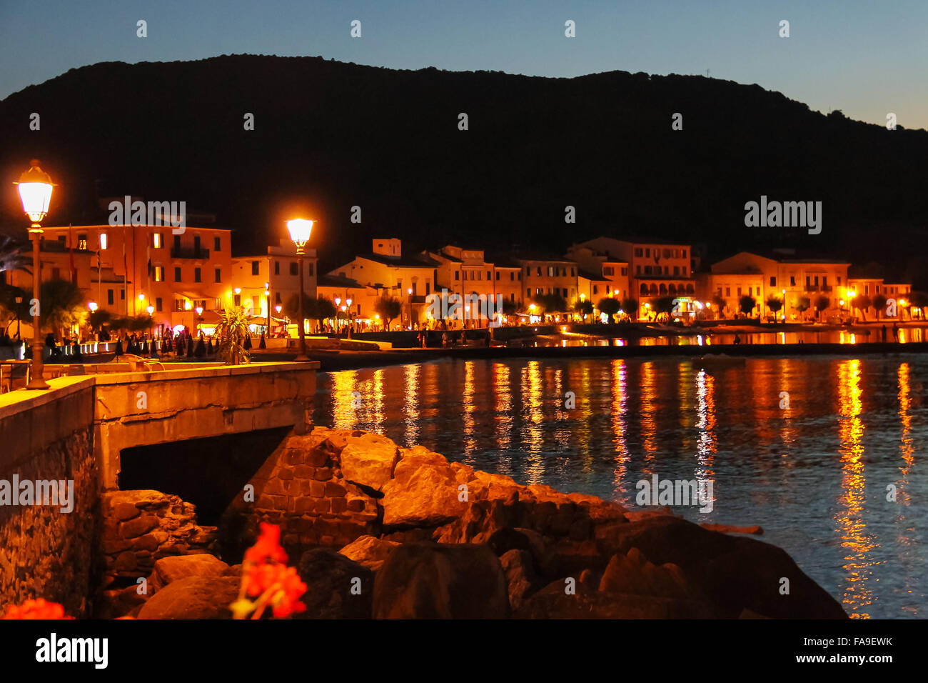Coast of the Tyrrhenian Sea at night. Marciana Marina, Elba Island ...
