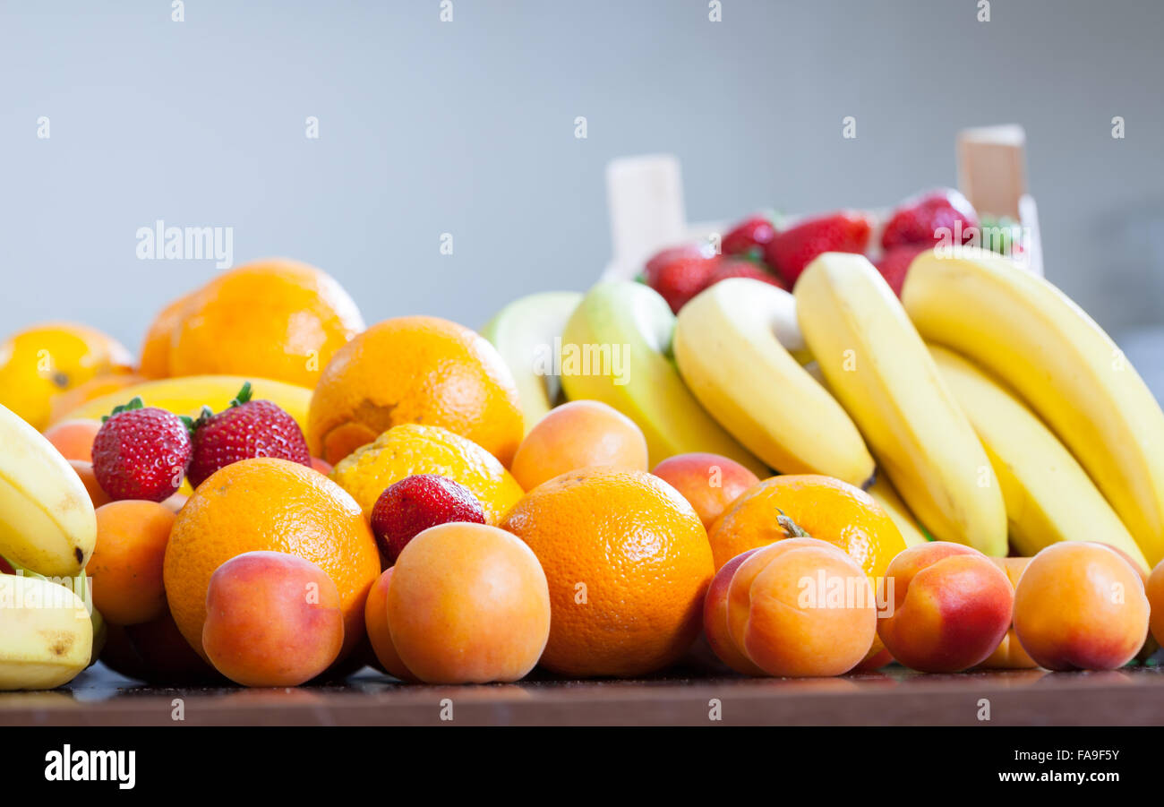 various fruits in domestic kitchen at home Stock Photo - Alamy