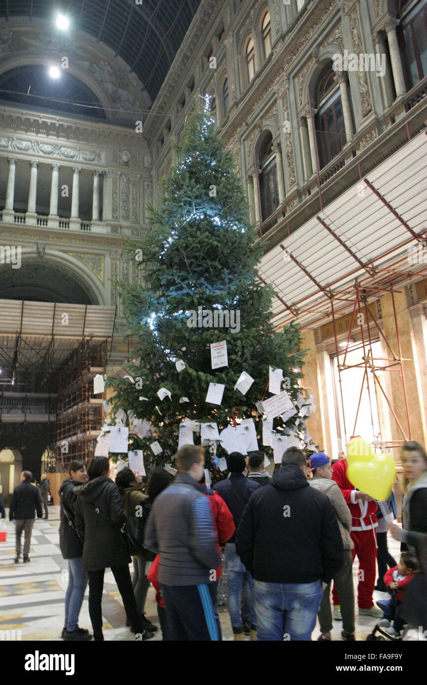 Naples, Italy. 23rd Dec, 2015. Traditional Christmas tree set up in the ...