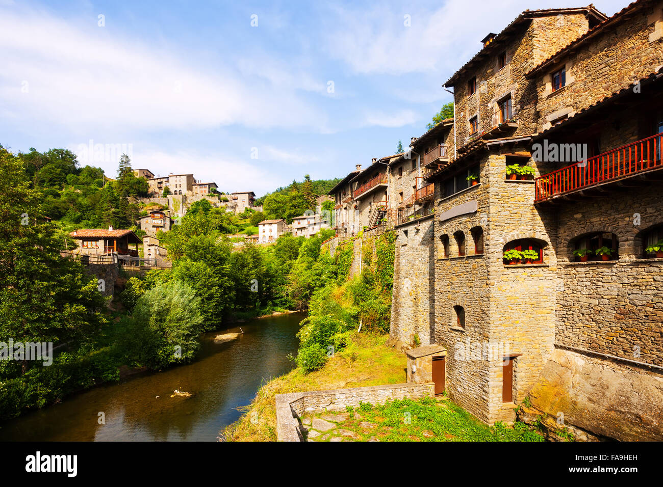 Old picturesque view of medieval Catalan village. Rupit, Catalonia ...