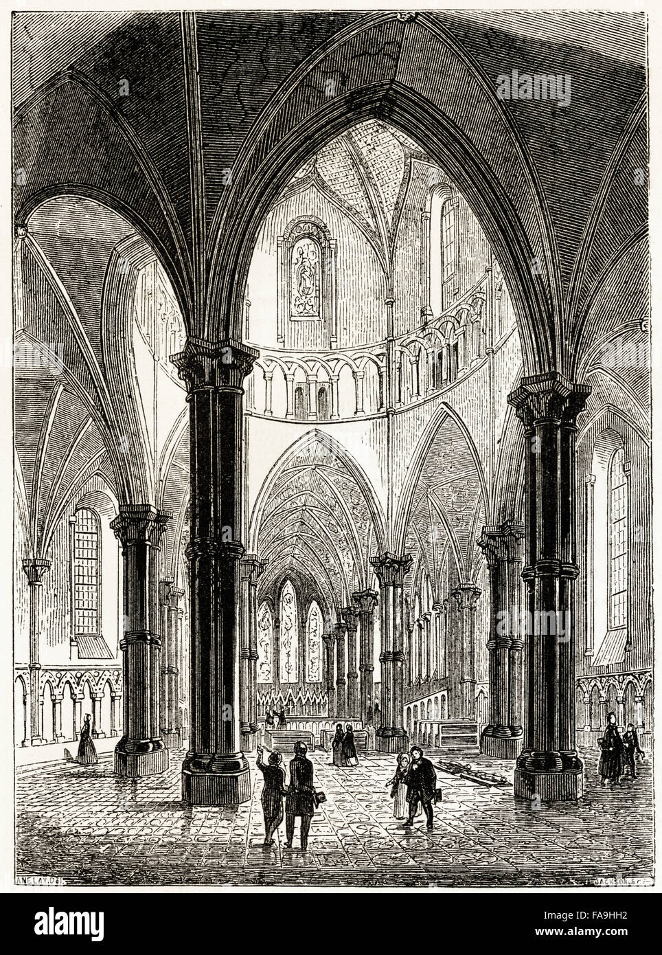 Interior of Temple Church, London consecrated in 1185 viewed from the ...
