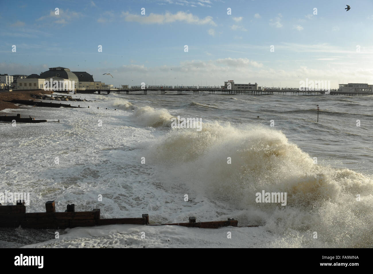 Large waves caused by Strom Eva crash onto the beach in front of ...