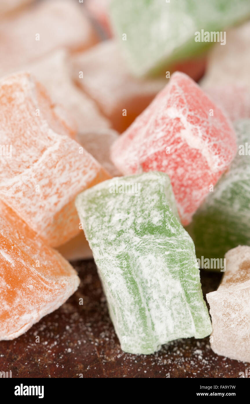 Lukum (Turkish Delight) assort on a timber board Stock Photo - Alamy