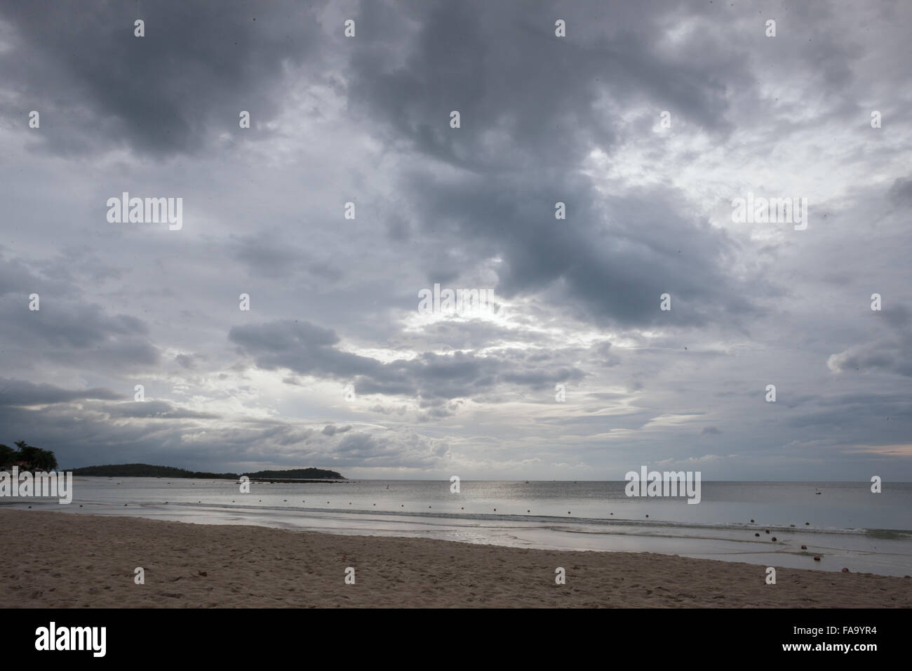 Beach on tropical island. Clear blue water, sand, clouds Stock Photo ...