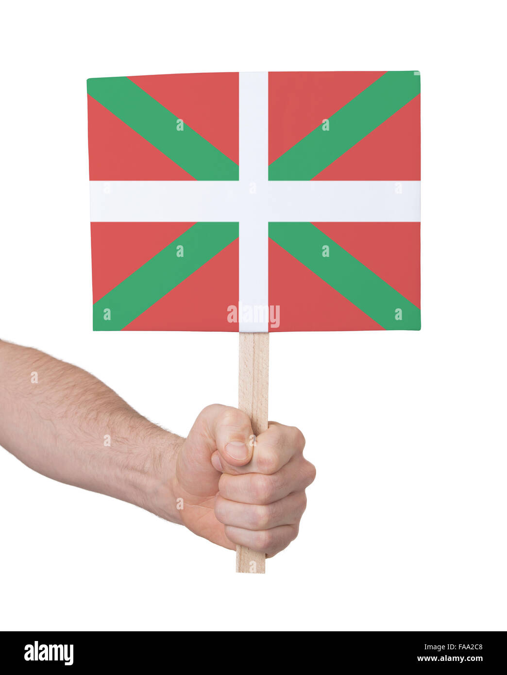 Hand holding small card, isolated on white - Flag of Basque Country ...