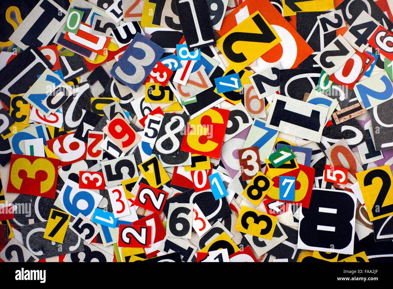 Heap of cutout numbers from 0 to 9 from newspapers and magazines Stock ...