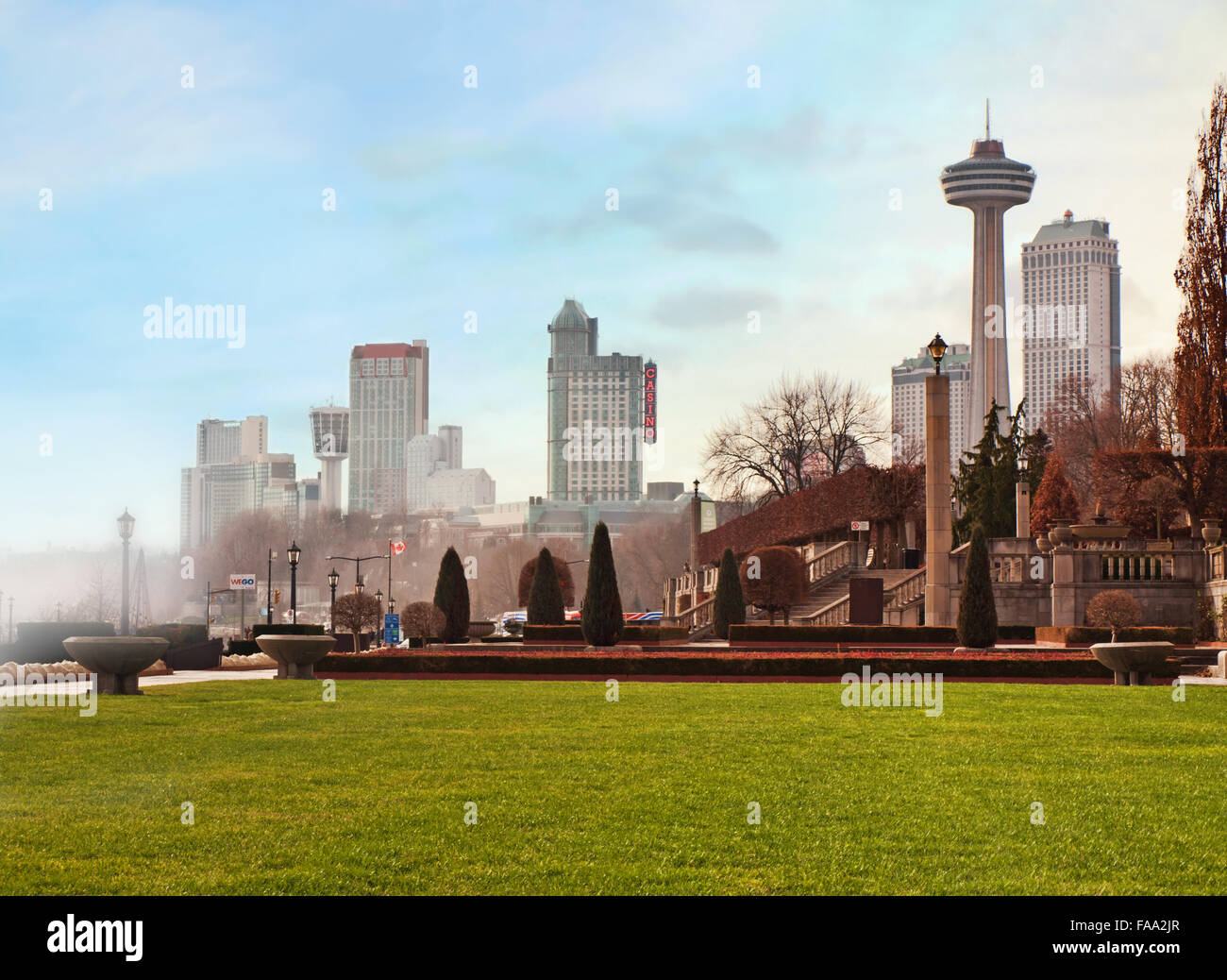 View of the city of Niagara Falls City from Niagara Parkway in the ...
