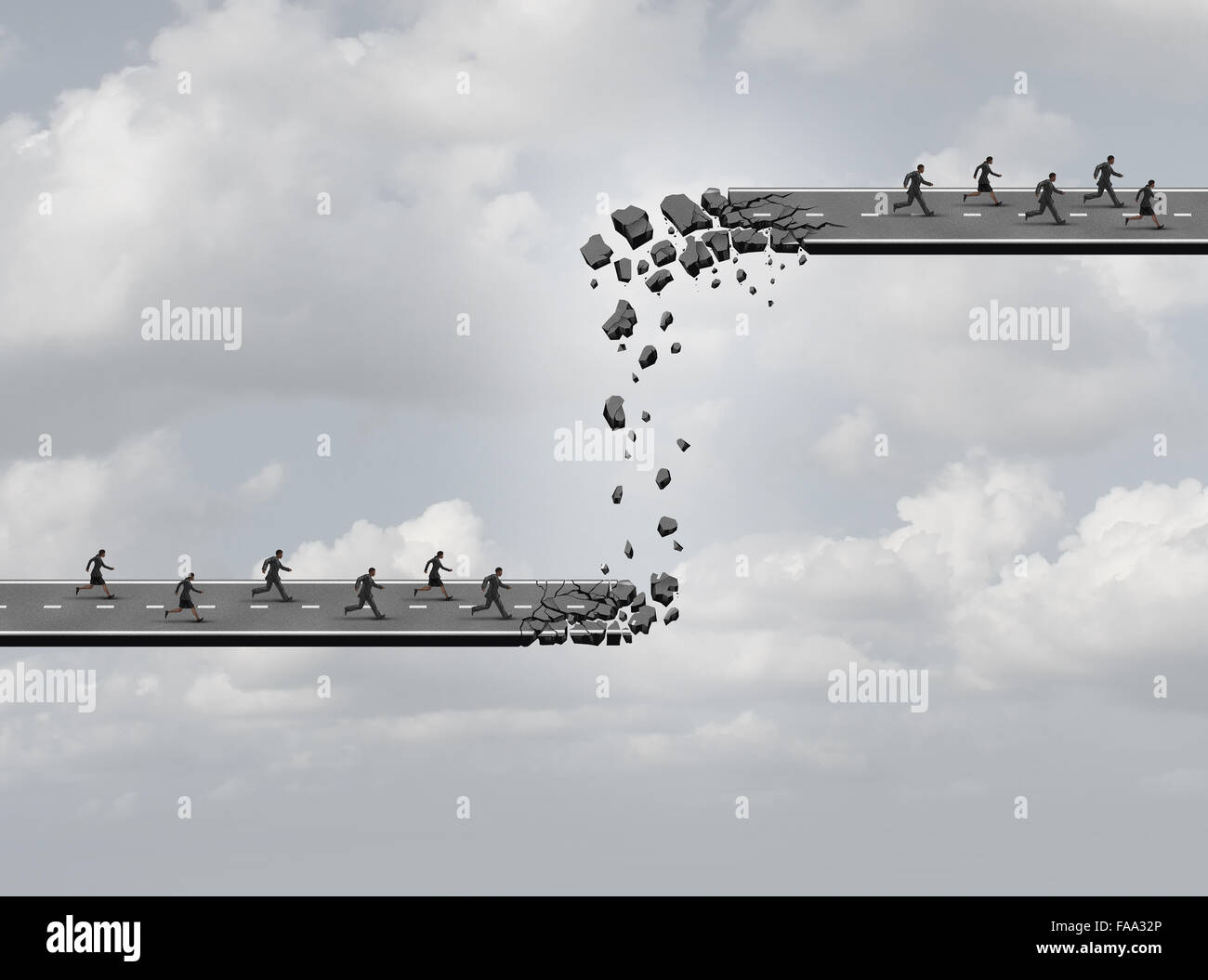 Business relocation concept as a road breaking apart with the broken ...