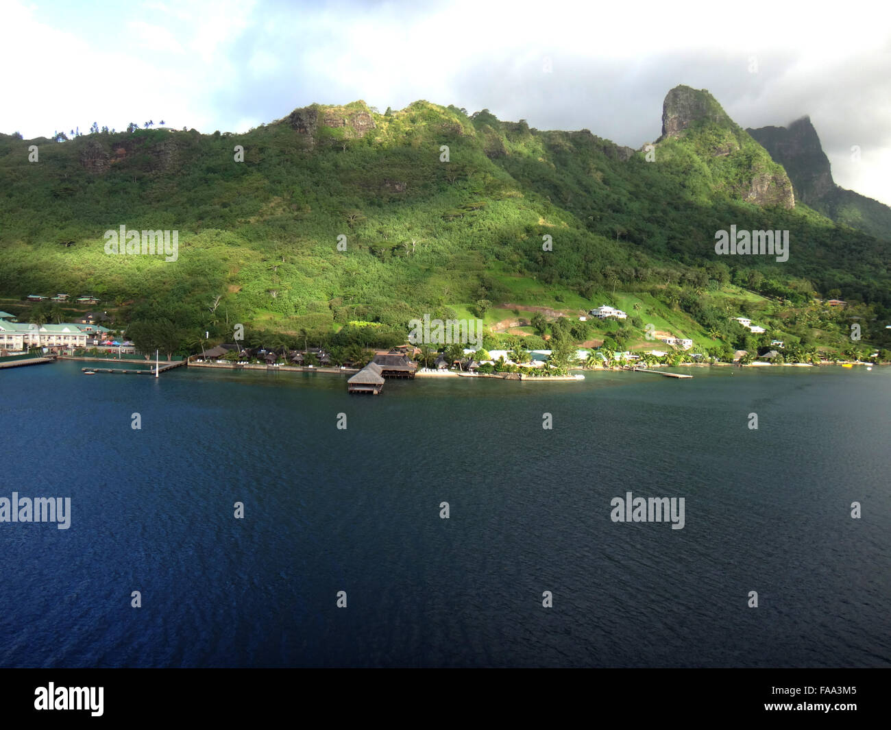 View of Moorea from the lagoon on a cruise ship, French Polynesia Stock ...