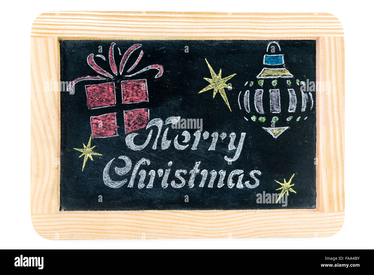 Wooden frame vintage chalkboard with Merry Christmas message, hand ...