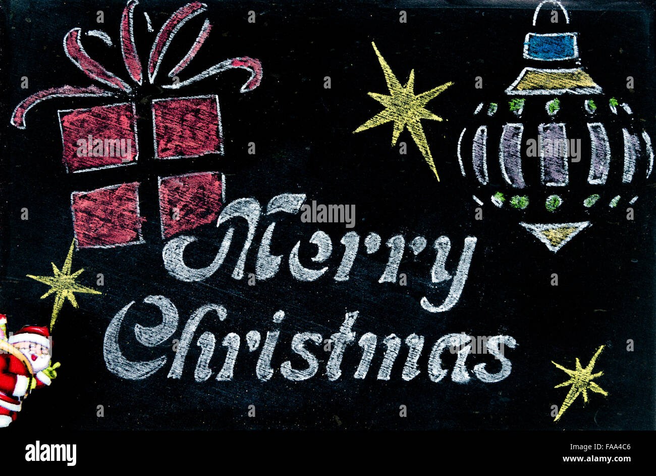 Vintage chalkboard with Merry Christmas message and Santa, hand drawing ...