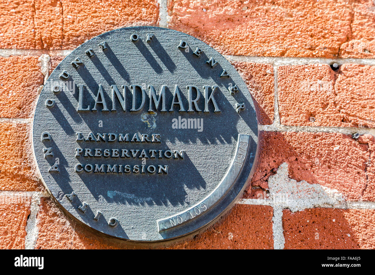 Landmark Preservation Commission plaque in Denver, Colorado Stock Photo ...