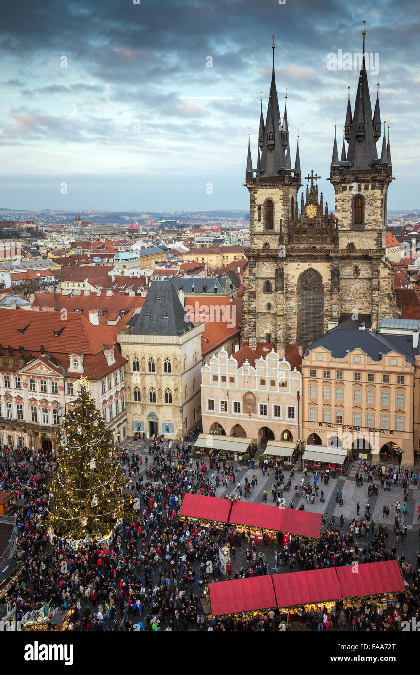 Christmas markets in Prague's Old Town Square. Panoramic view from ...