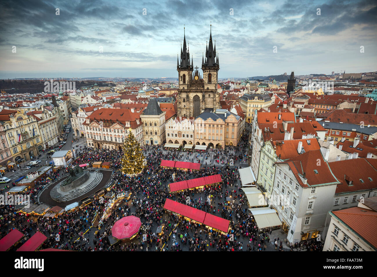Christmas markets in Prague's Old Town Square. Panoramic view from ...