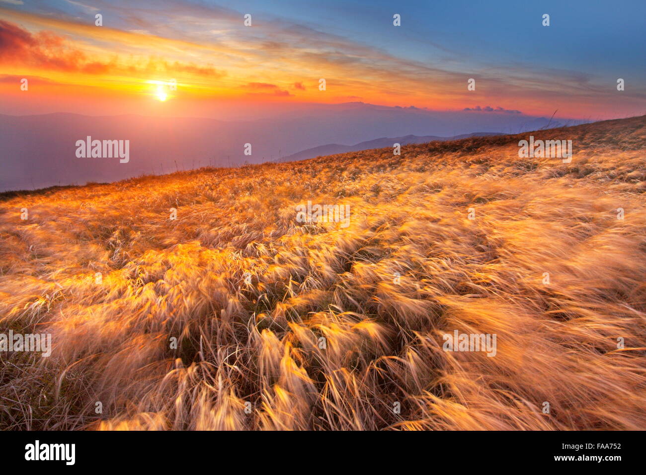 The sunset in Bieszczady Mountains, Poland Stock Photo - Alamy