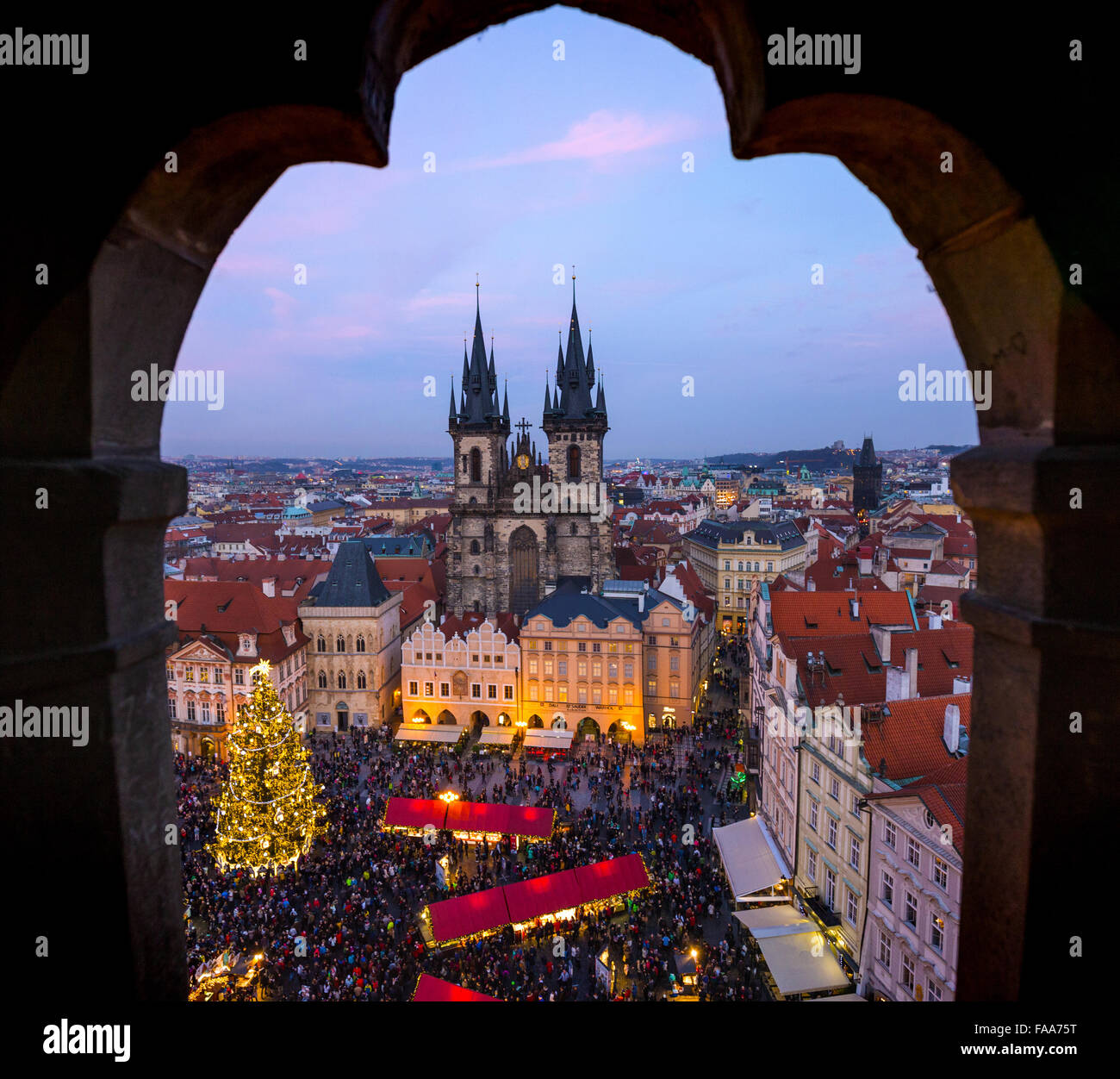 Christmas markets in Prague's Old Town Square. Panoramic view from ...