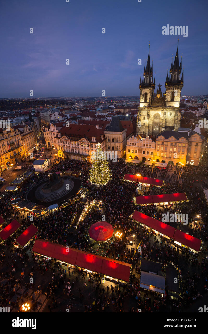 Christmas markets in Prague's Old Town Square. Panoramic view from ...