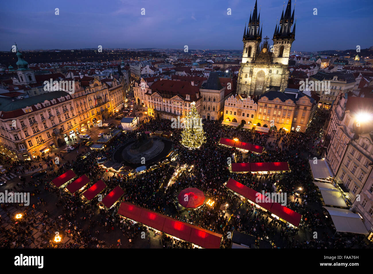 Christmas markets in Prague's Old Town Square. Panoramic view from ...