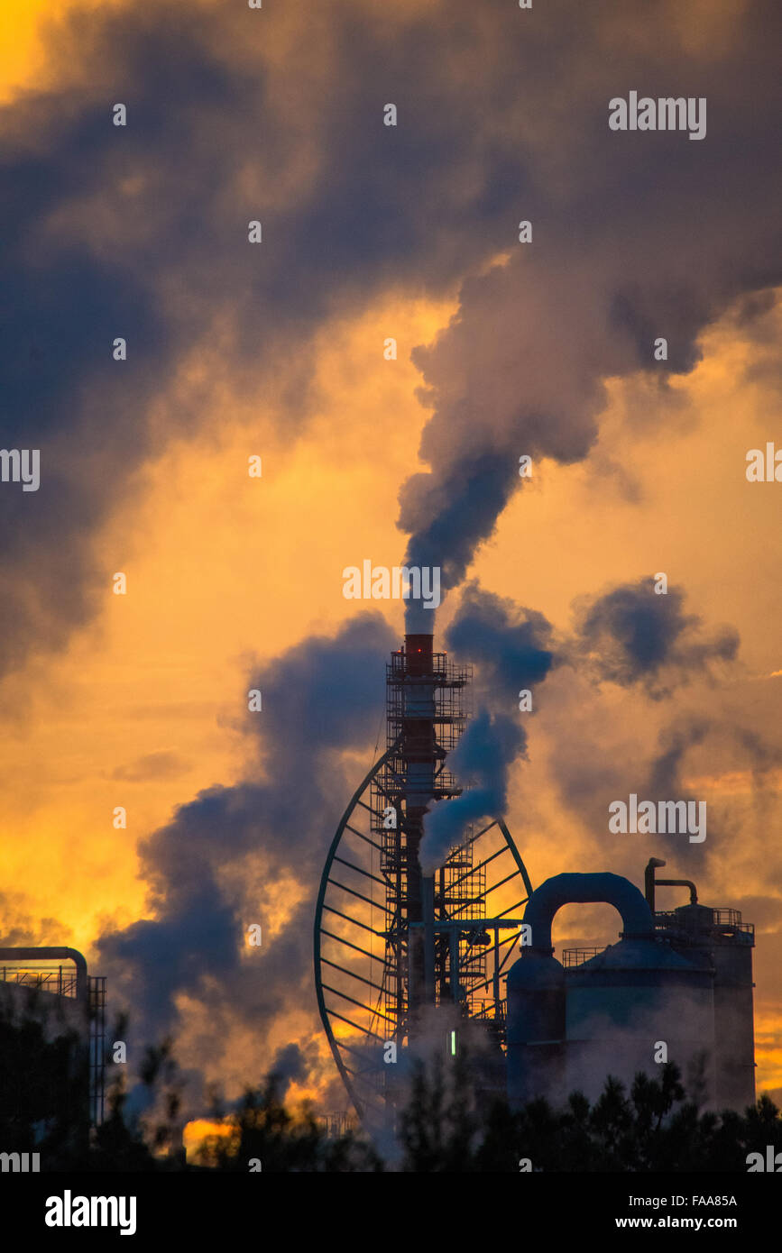 airpollution from plant at sunset Stock Photo - Alamy