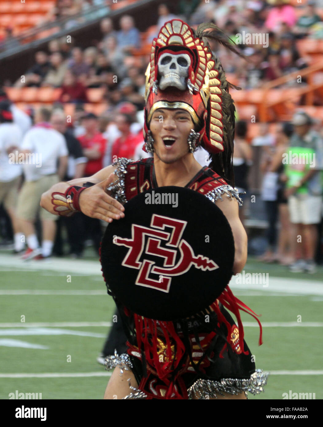 Honolulu, HI, USA. 24th Dec, 2015. The Aztec mascot during action ...