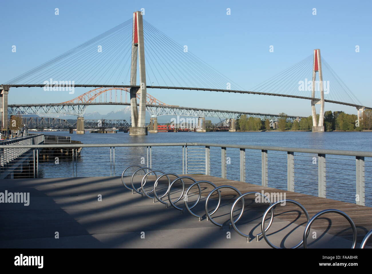The Skytrain Bridge over the Fraser River in New Westminster seen from ...