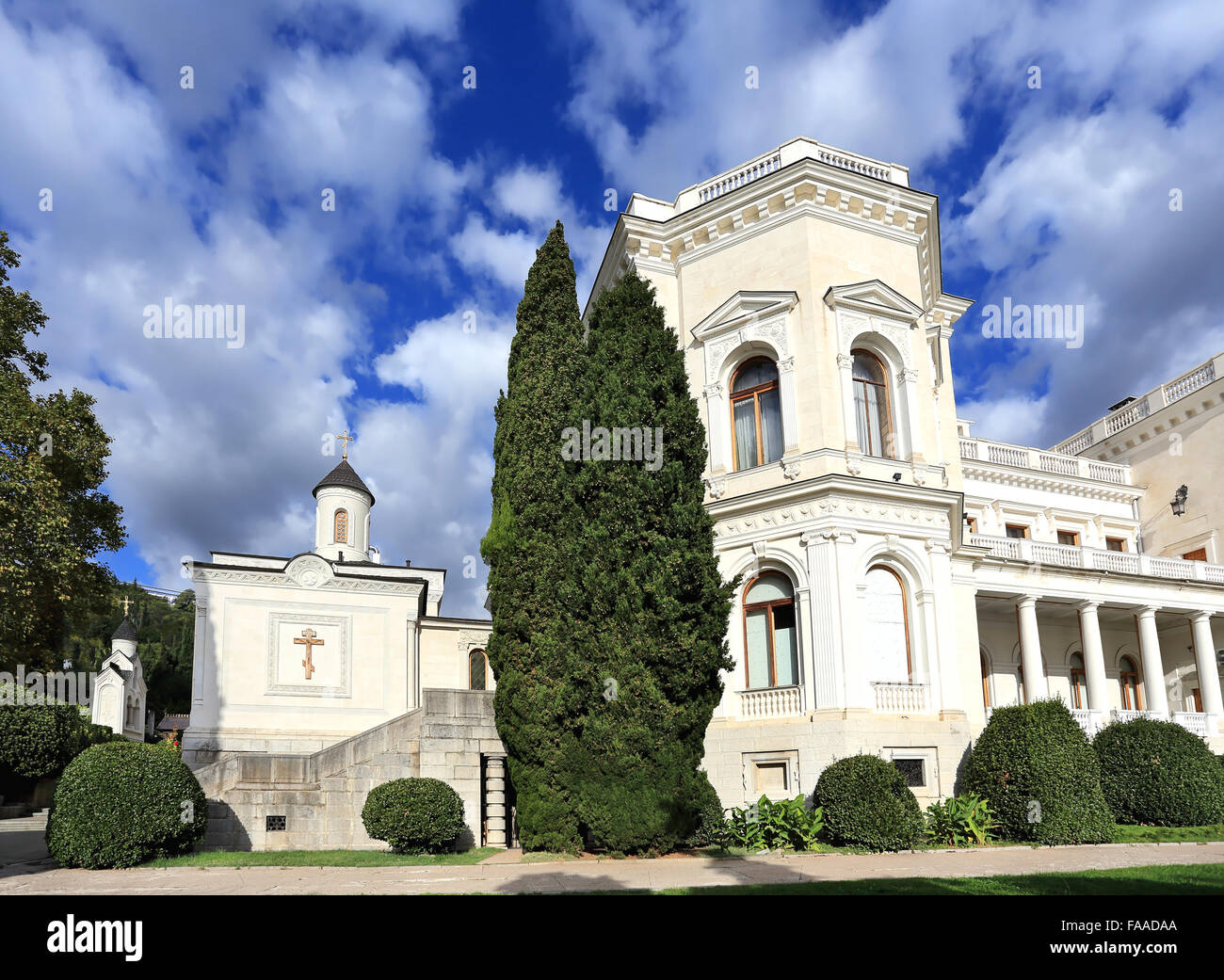 White Palace within subtropical cypress trees, pines and palm trees ...