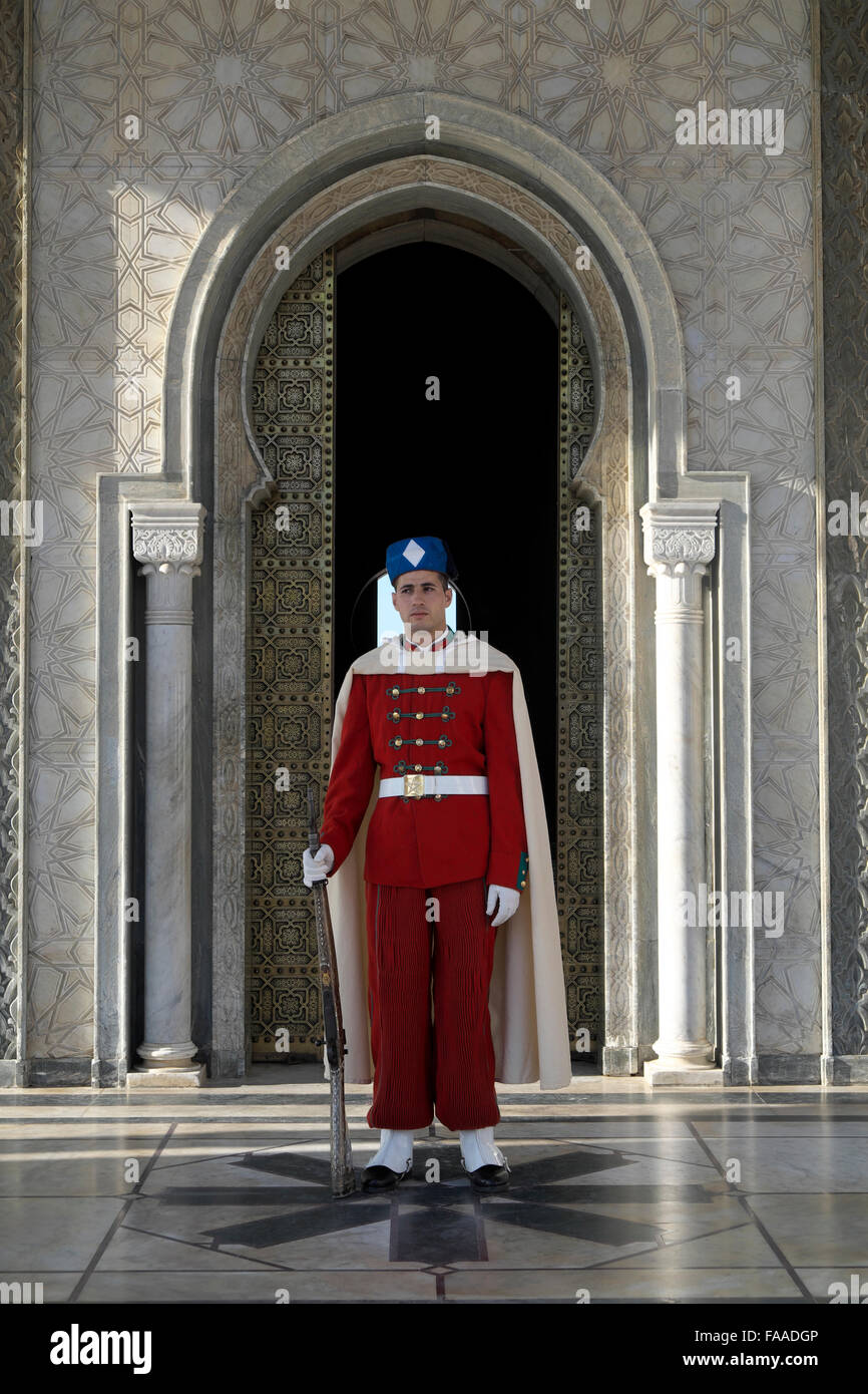 Guardsman in old Maghrebian uniform, Mausoleum of Mohammed V, UNESCO ...
