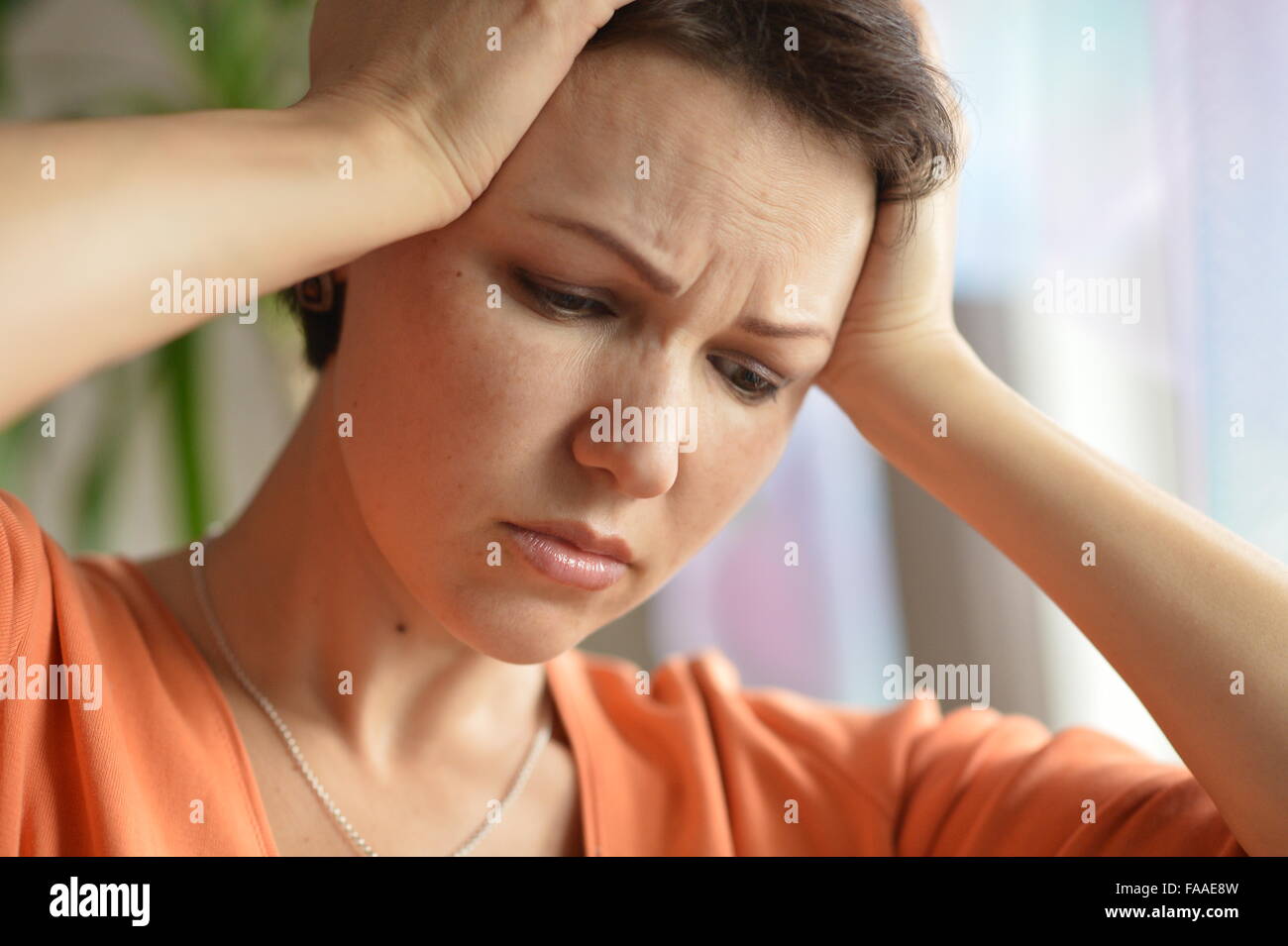 Sick woman with headach Stock Photo - Alamy