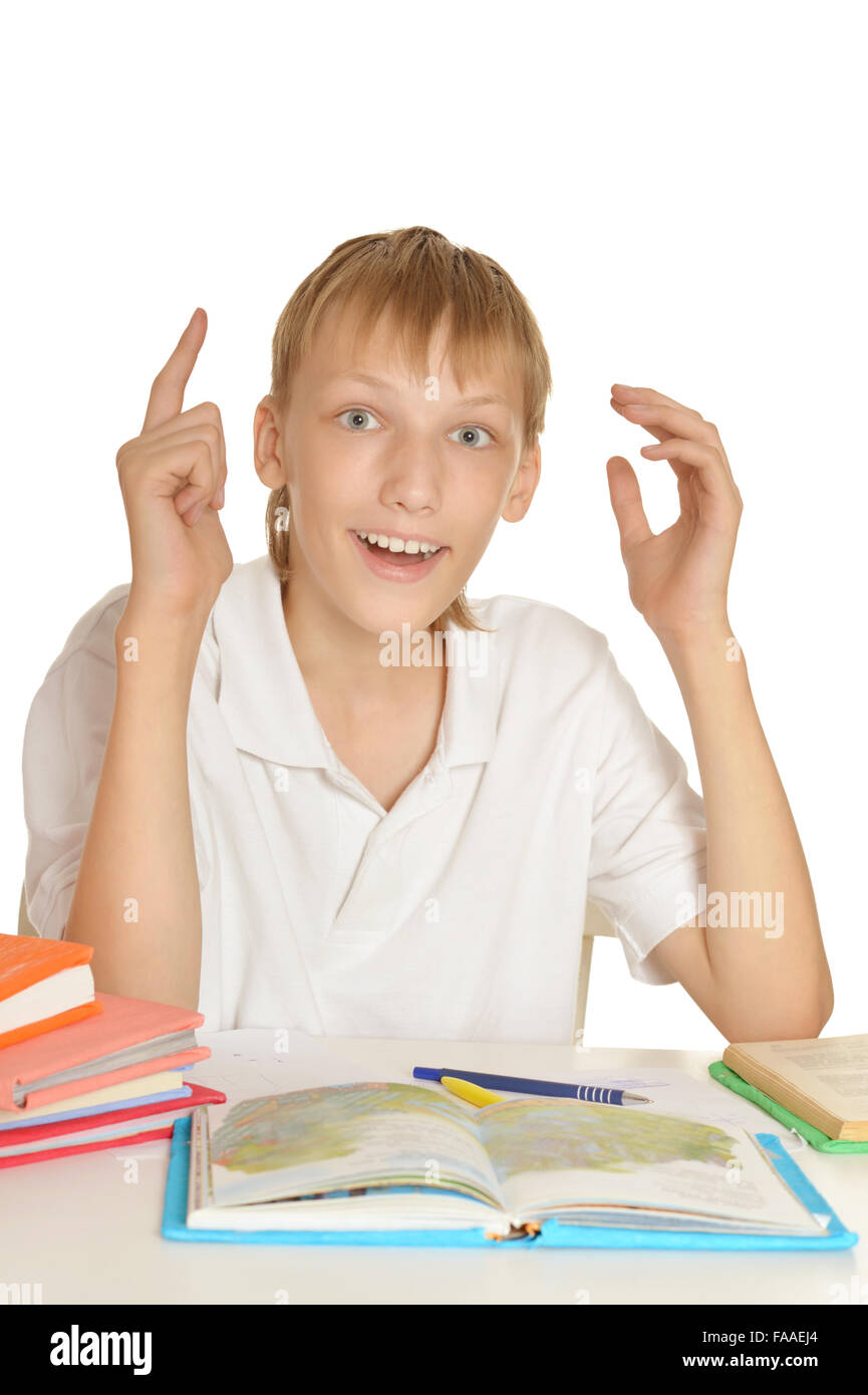 Teenage boy doing homework Stock Photo - Alamy
