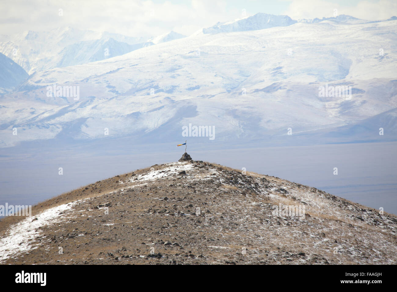 Prayer pyramid in the mountains. Shamanism Stock Photo - Alamy