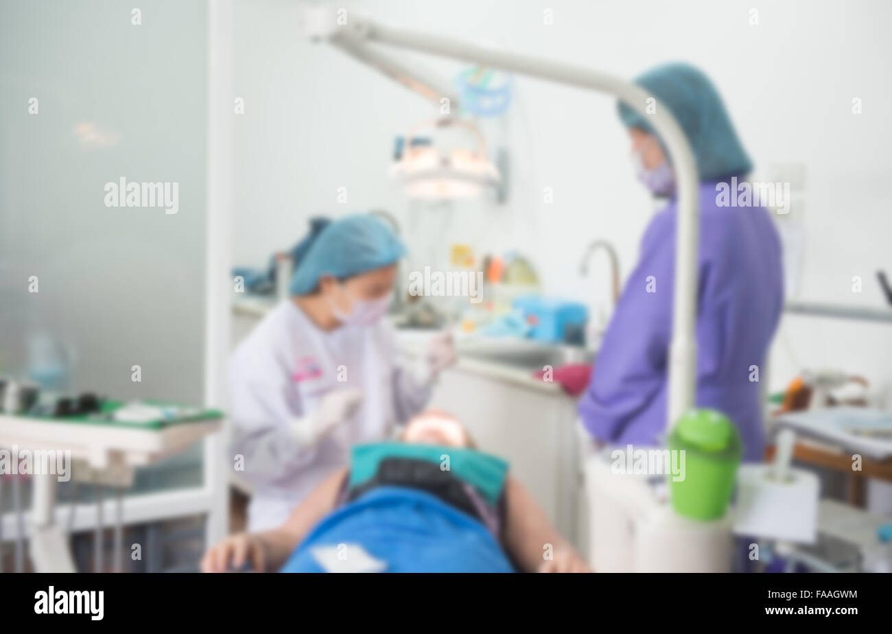 Blurred abstract background of dentistry care unit room interior in ...